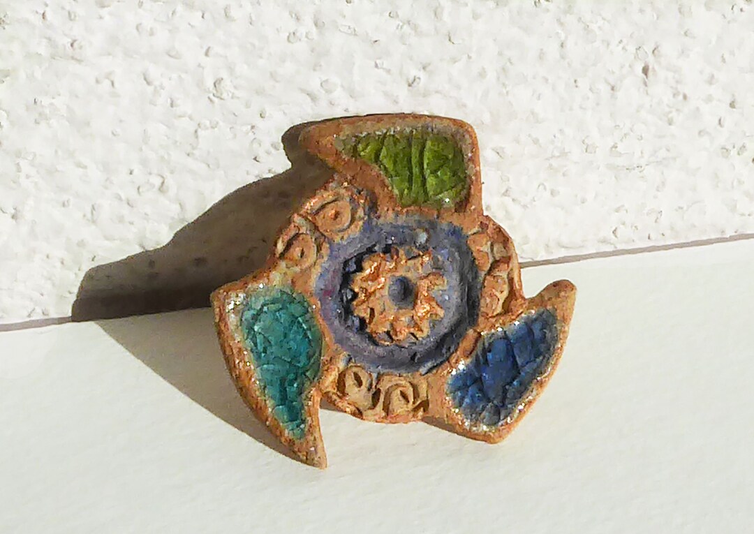 Ocean Blue Triskele Enamelled Terracotta Brooch - Etsy
