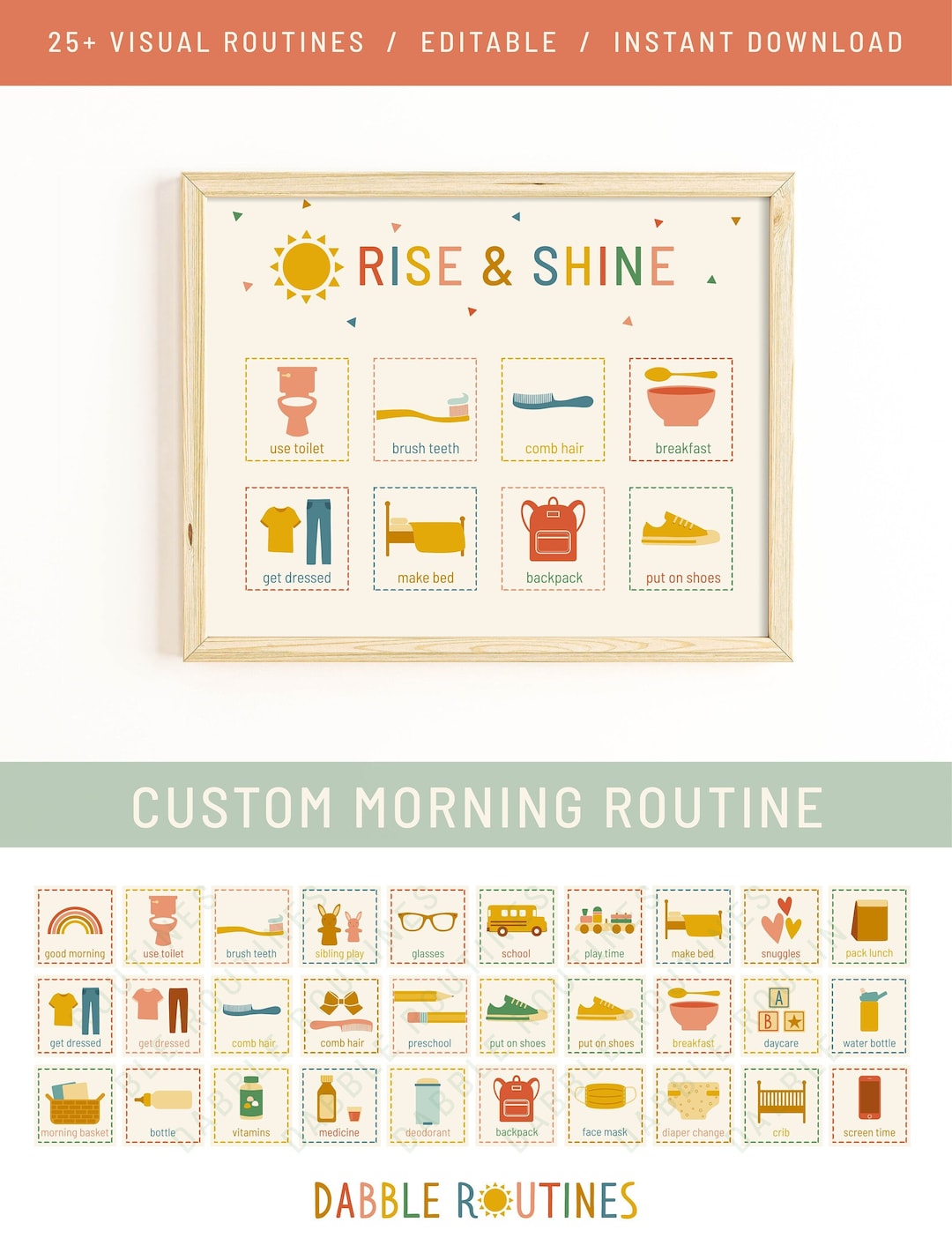 Kids Morning Routine Chart I Editable Toddler Visual Schedule ...