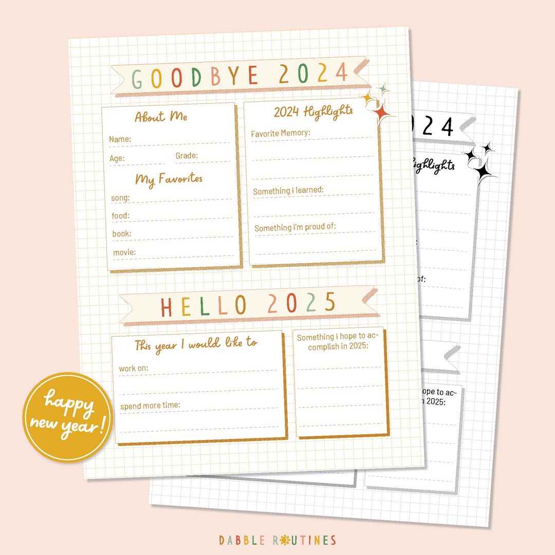 Year in Review Printable Worksheet I Kids New Years Resolutions - Etsy
