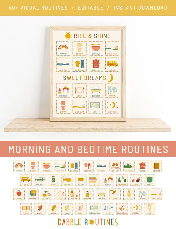 Visual Printable 2 In 1 Bedtime/Morning Routine Chart For Kids Toddlers ...