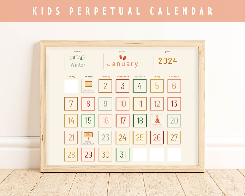 Monthly Calendar for Kids I Learning Calendar I Perpetual - Etsy
