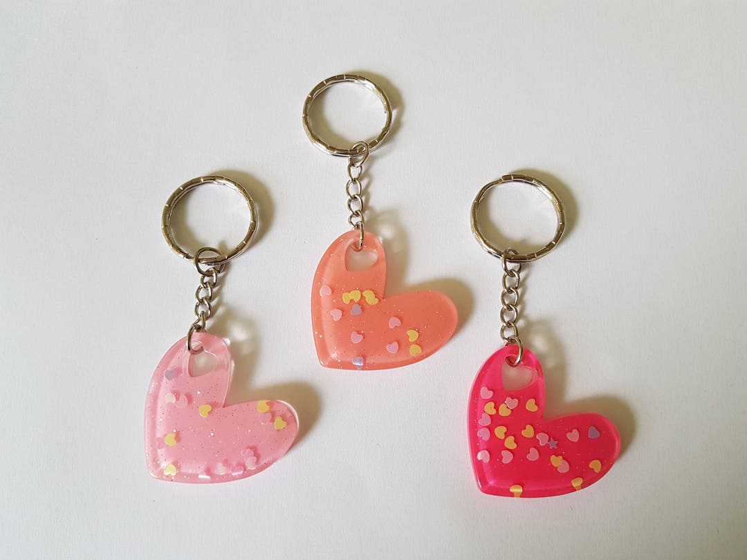 Pink Heart Keyring, Glitter Heart Keyring, Heart Keyring, Heart Bag ...