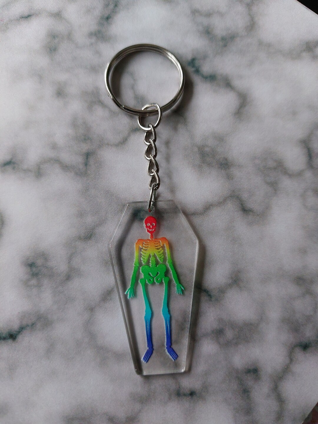 Rainbow Skeleton Keyring, Skeleton Keyring, Coffin Keyring, Halloween ...
