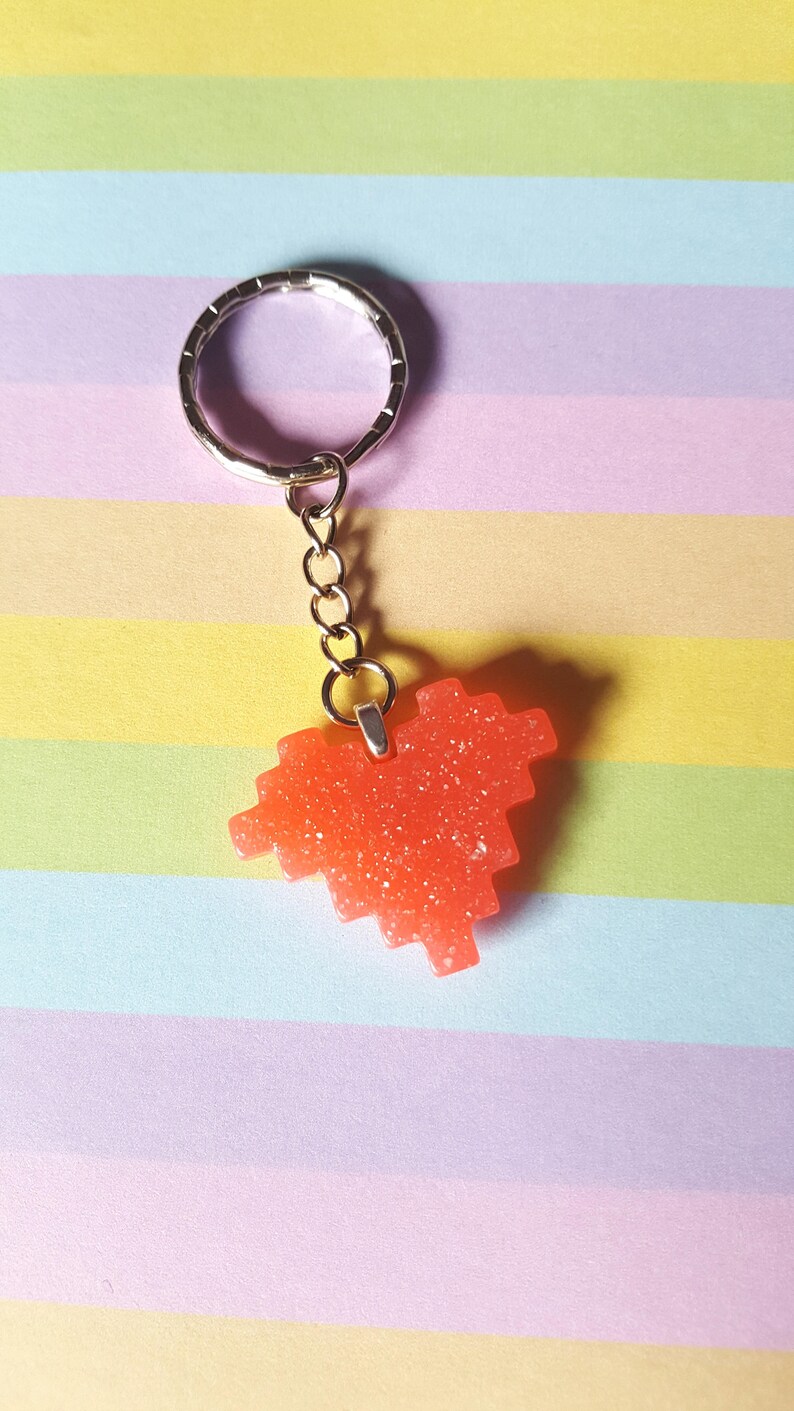 Pixel Heart Keyring Pixel Heart Bag Charm Glitter Heart | Etsy