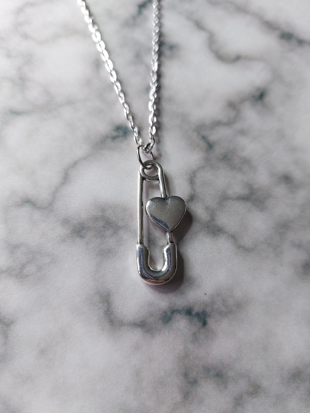 Heart Safety Pin Necklace Safety Pin Necklace Heart Pin - Etsy