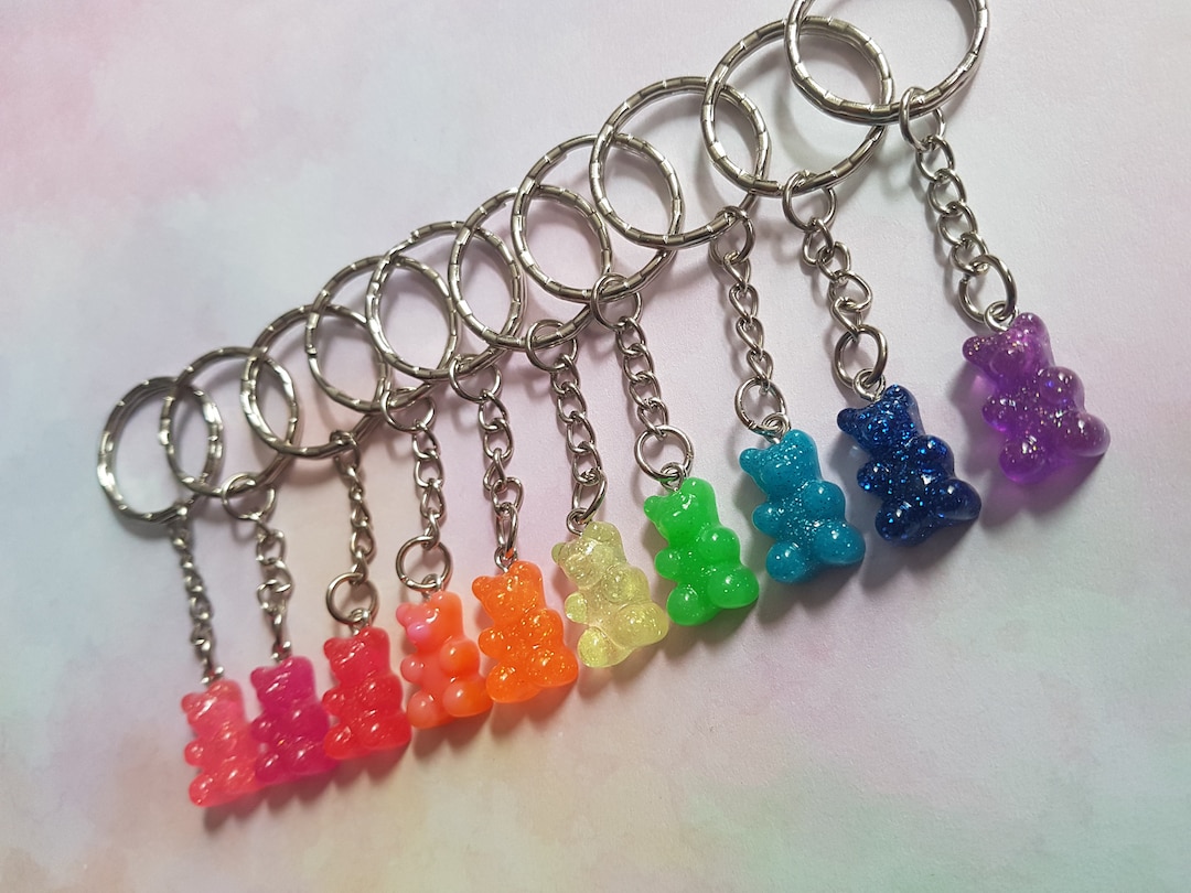 Glitter Gummy Bear Keyring, Gummy Bear Bag Charm, Sweet Keyring ...