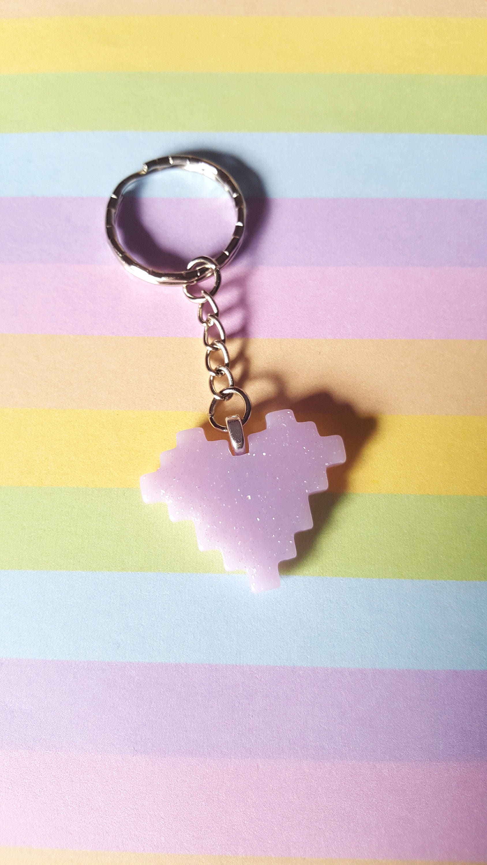Pixel Heart Keyring Pixel Heart Bag Charm Glitter Heart - Etsy
