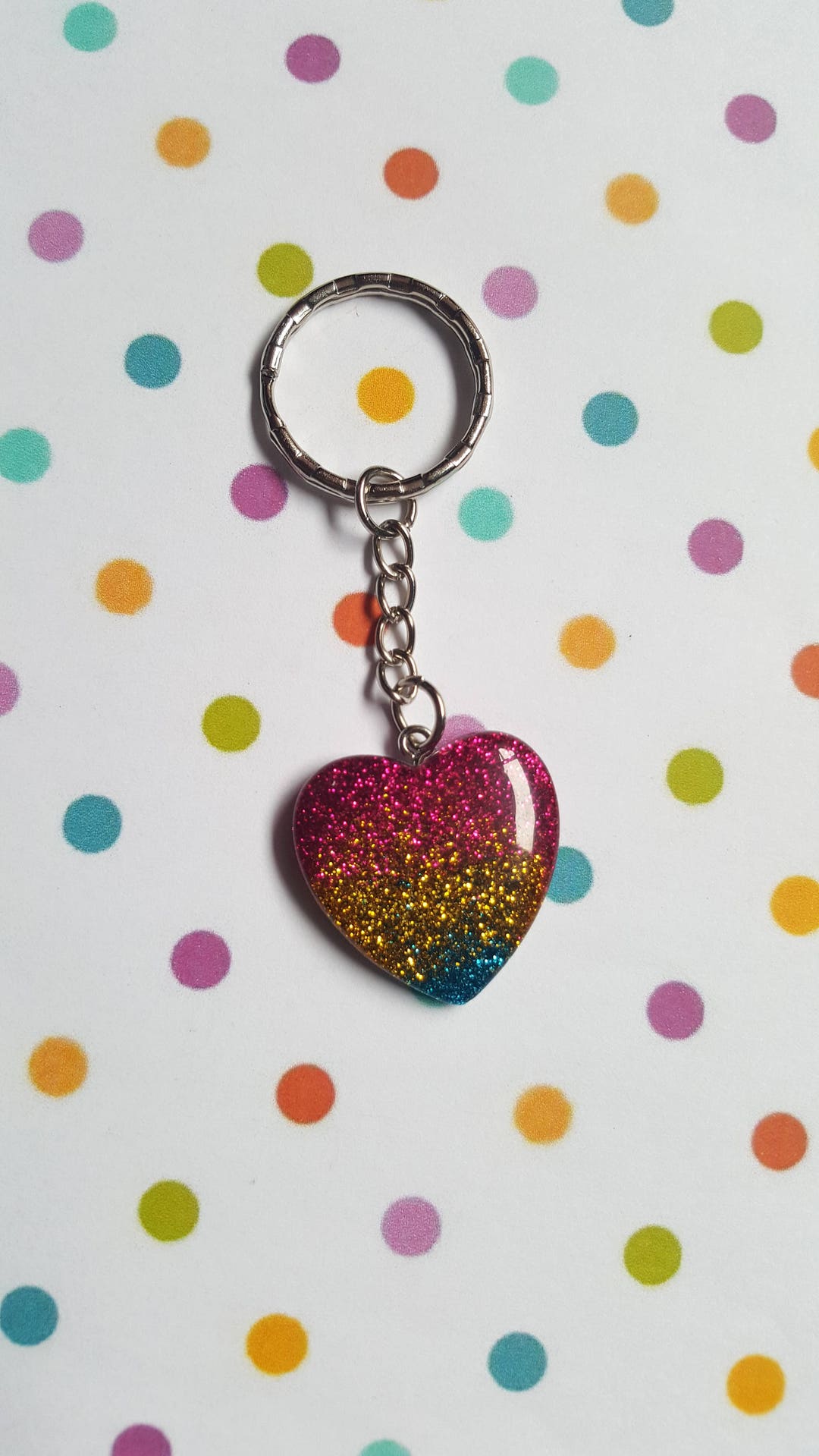 Rainbow Heart Keyring, Glitter Heart Keyring, Heart Keyring, Glitter ...