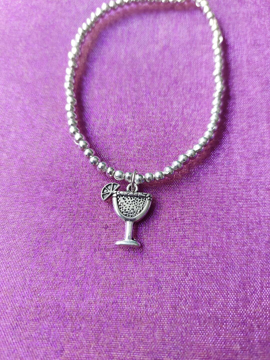 Beaded Cocktail Charm Bracelet | Fun Drink Jewelry | Elasticated Silver ...