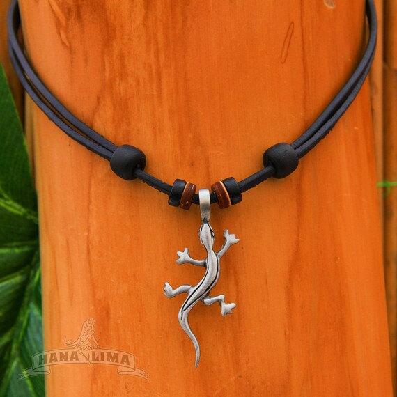 Surfer Leather Mens Womens Beach Metal Gecko Pendant Necklace - Etsy