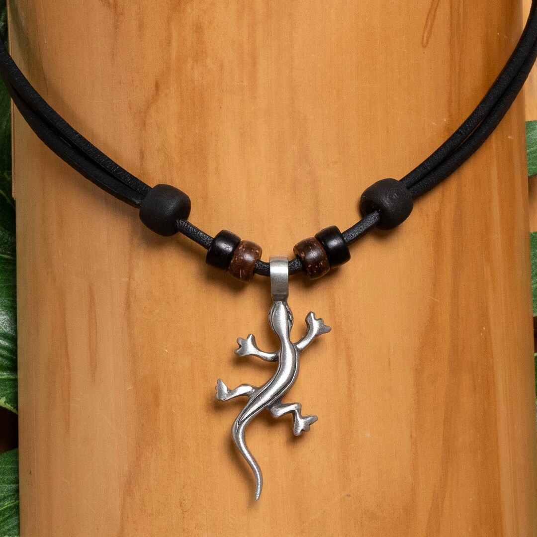 Surfer Leather Mens Womens Beach Metal Gecko Pendant Necklace HANA LIMA ...