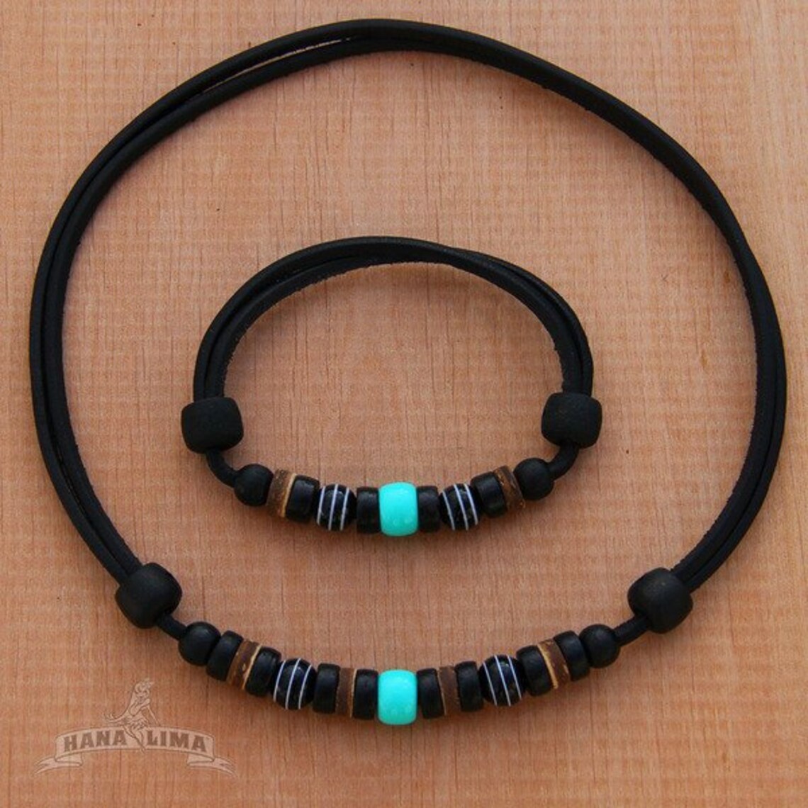 Surfer style jewelry set Surf jewelry Leather necklace | Etsy