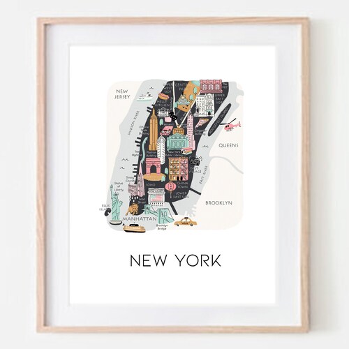 New York City Illustrated Map Art Print / New York City Map - Etsy
