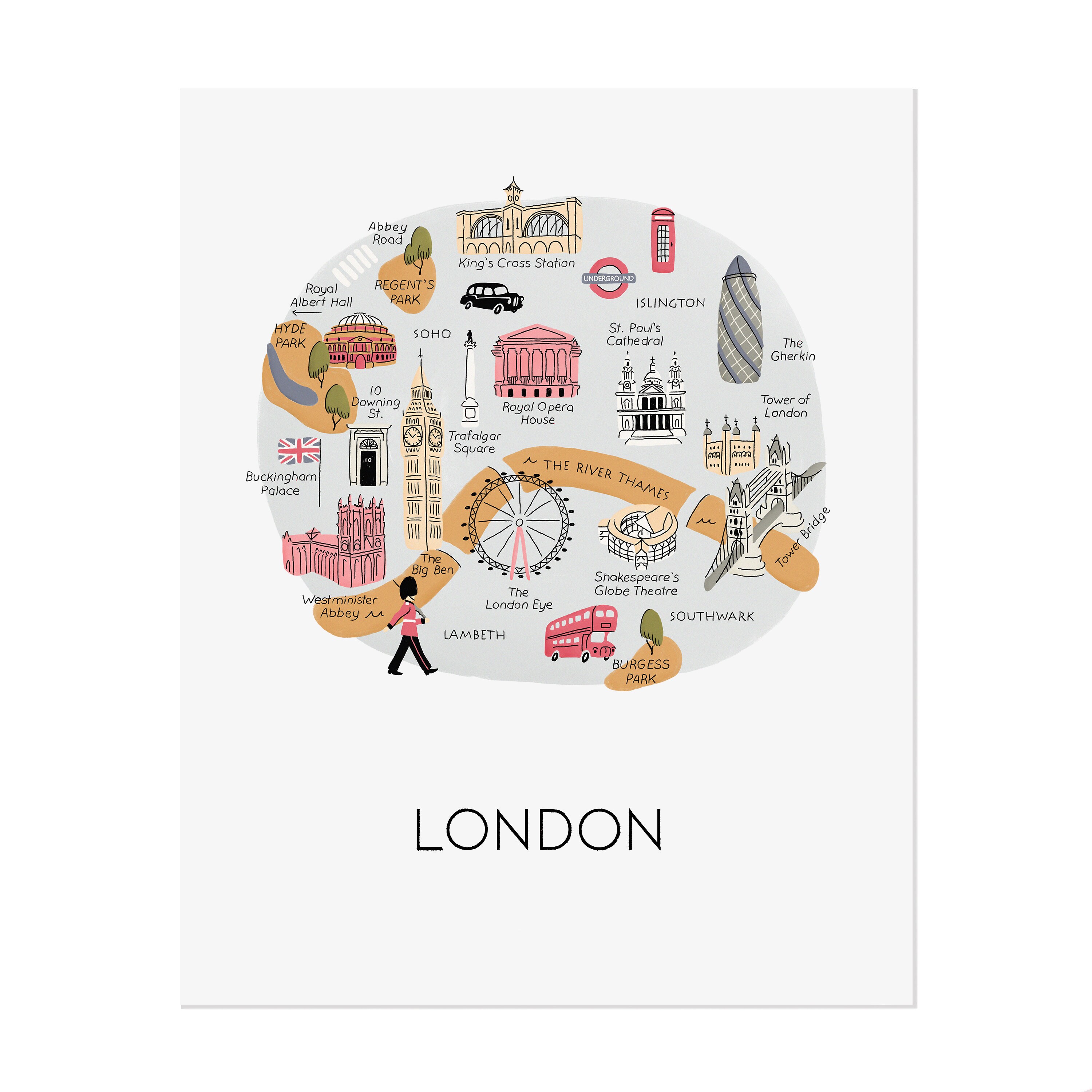 London Illustrated Map Art Print / London Wall Art London Map - Etsy