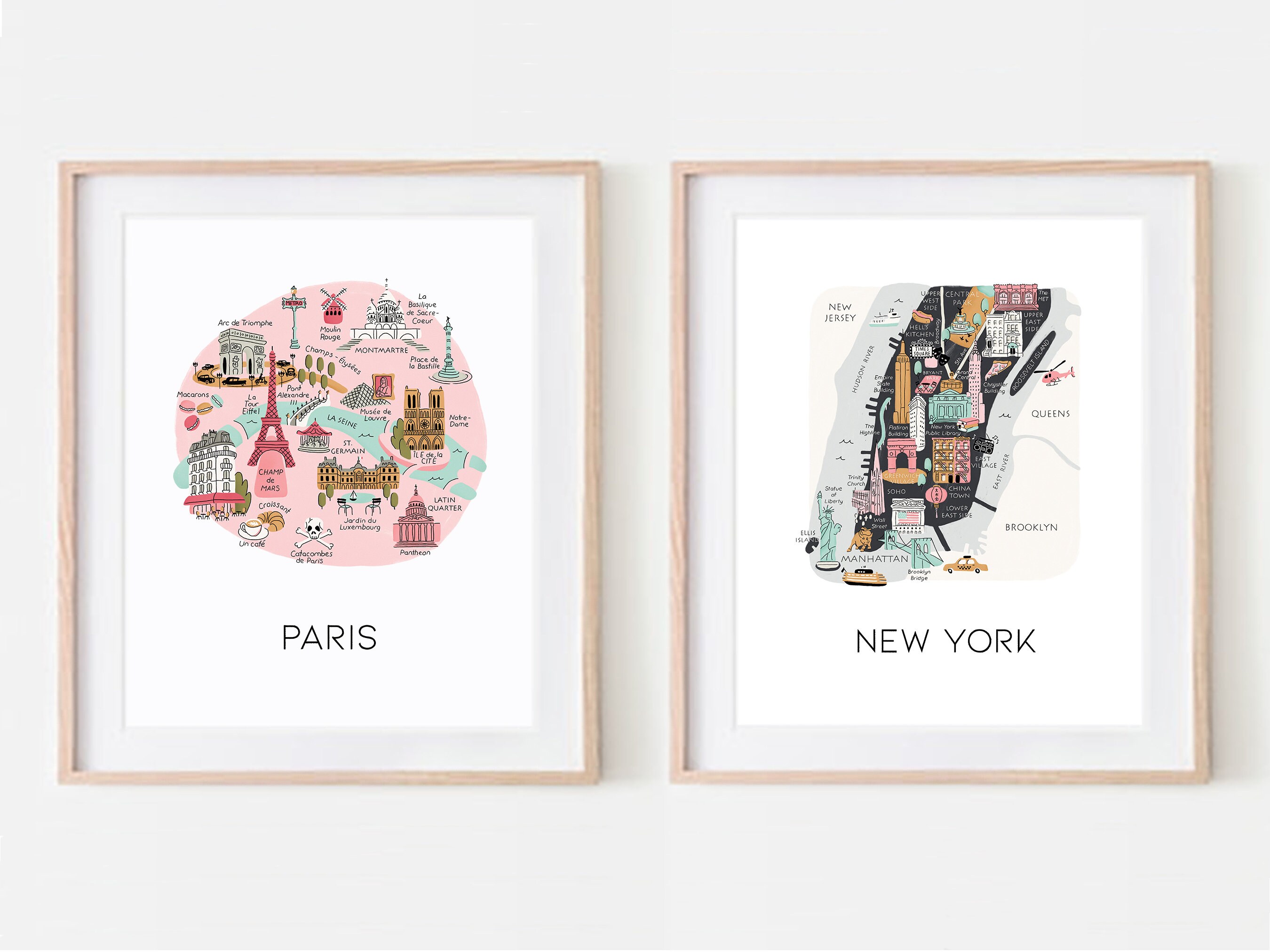 New York City Illustrated Map Art Print / New York City Map - Etsy