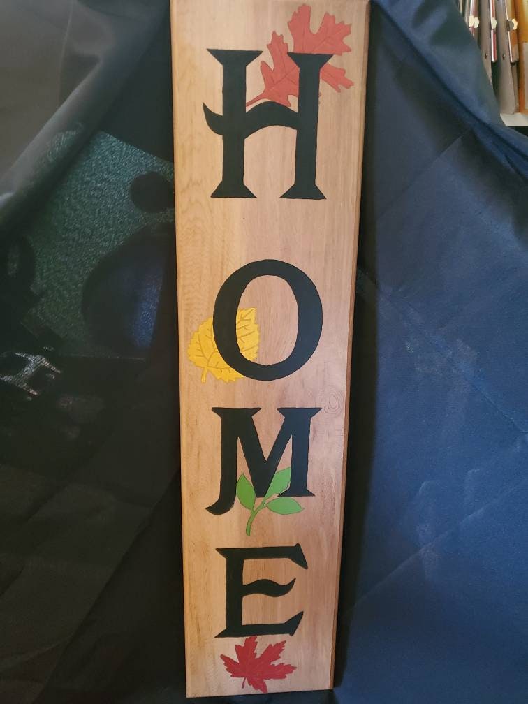 Home Sign With Fall Design, Vertical Sign With Fall Leaves. Leaning ...