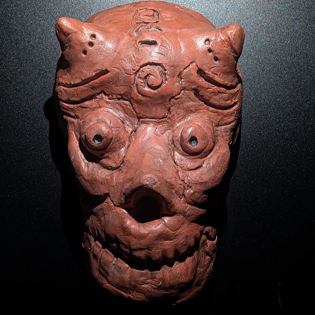 Cavern Demon Yokai Clay Mask – Handmade Japanese Folklore Sculpture Art ...