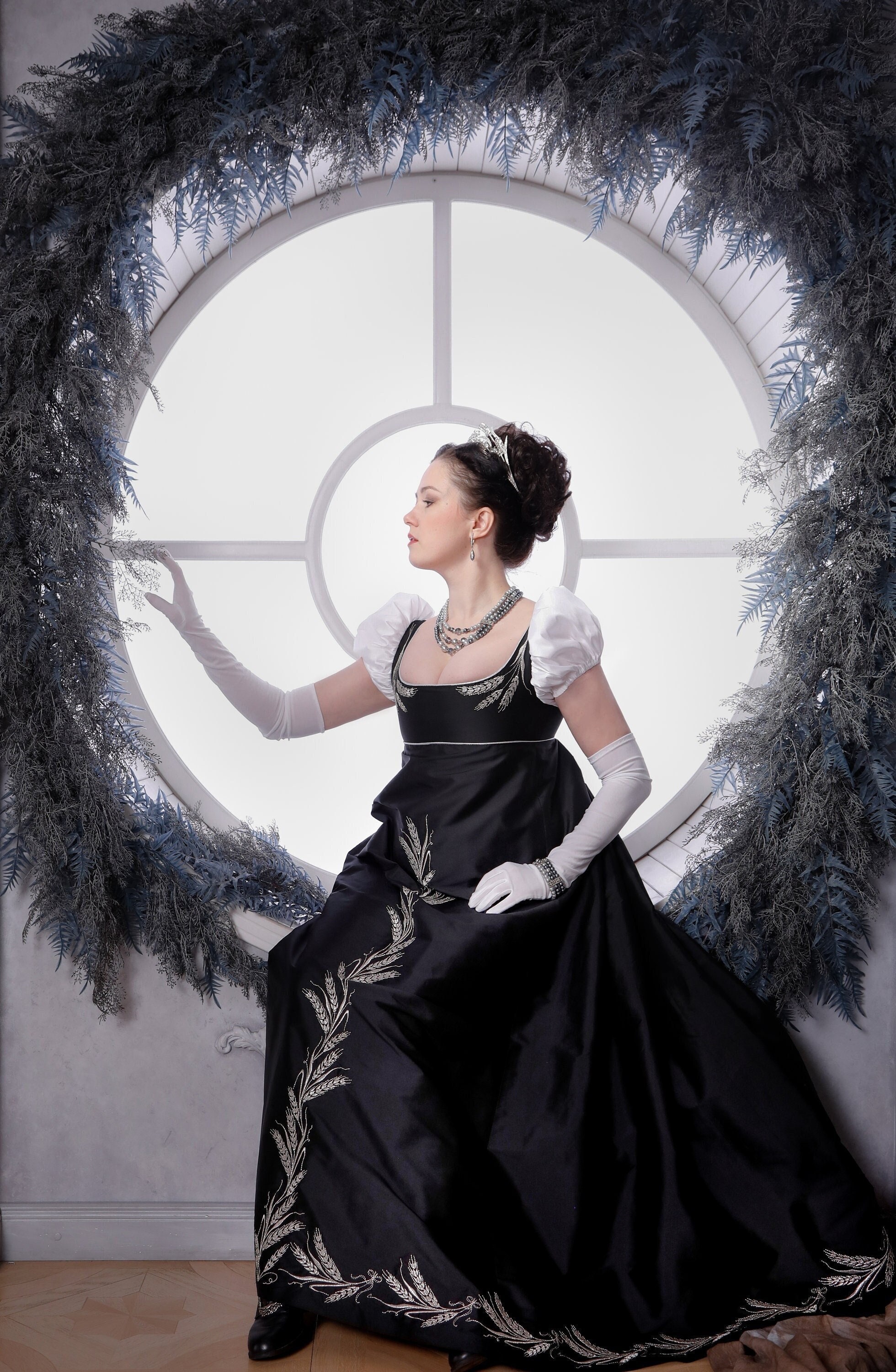 Regency Black Dress With Silver Embroidery. Empire Embroidery - Etsy