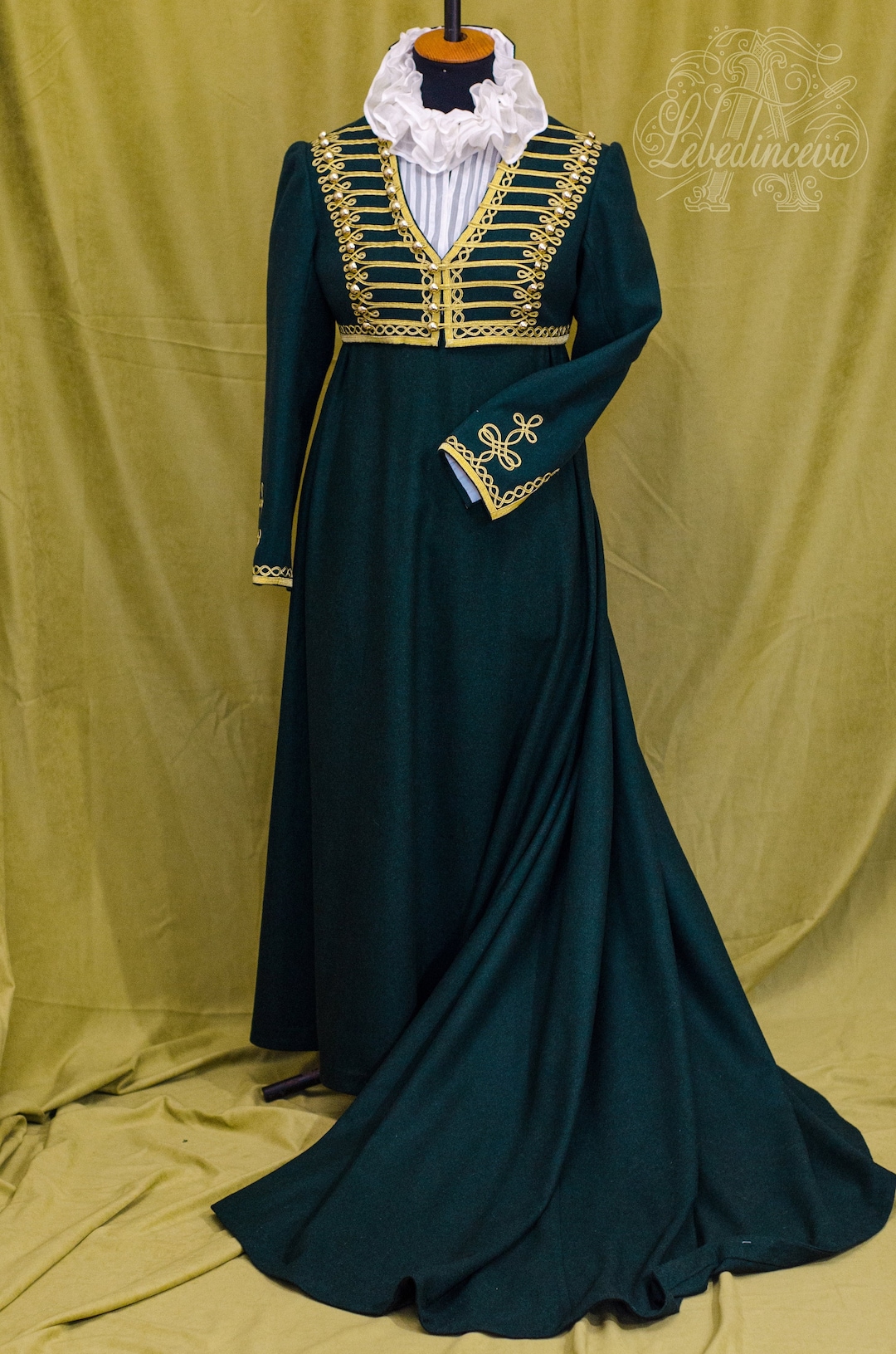 Riding Habit of Regency Era. Embroidered Green Spencer in a Military ...