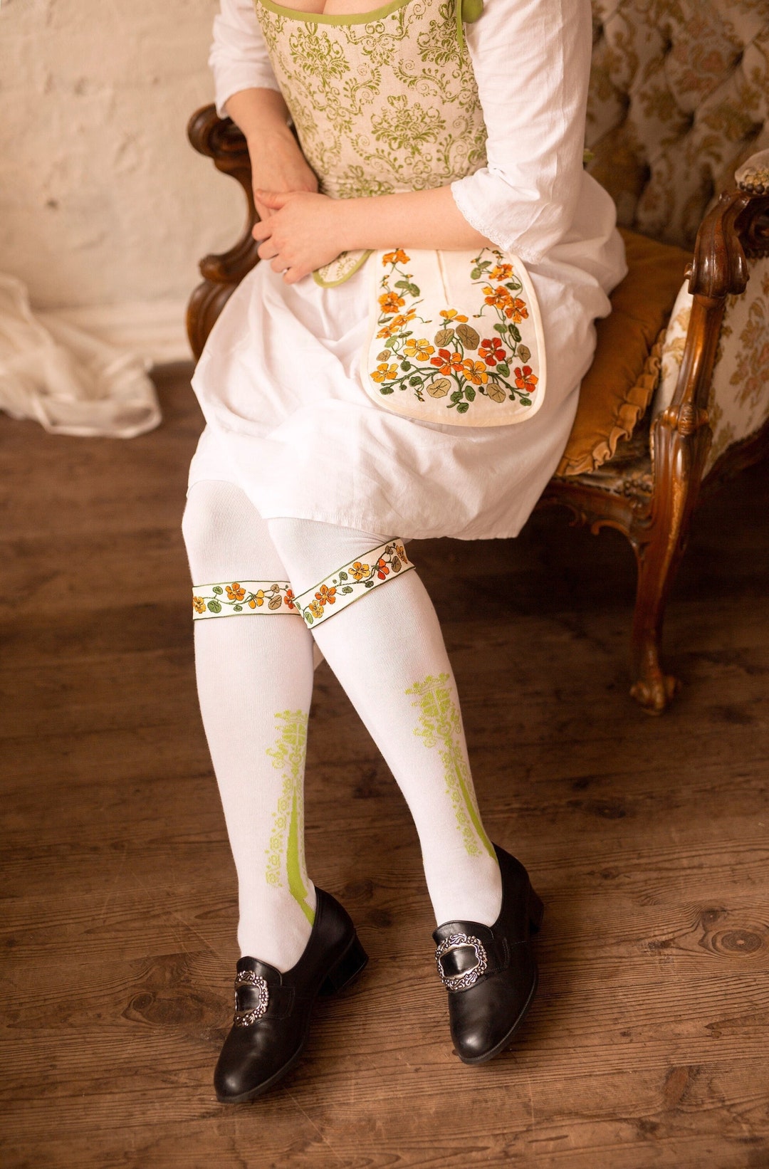 The Set of Embroidered Stocking Garters and of Georgian Pocket of 18th ...