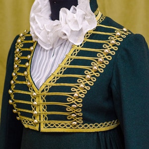 Riding Habit of Regency Era. Embroidered Green Spencer in a Military ...