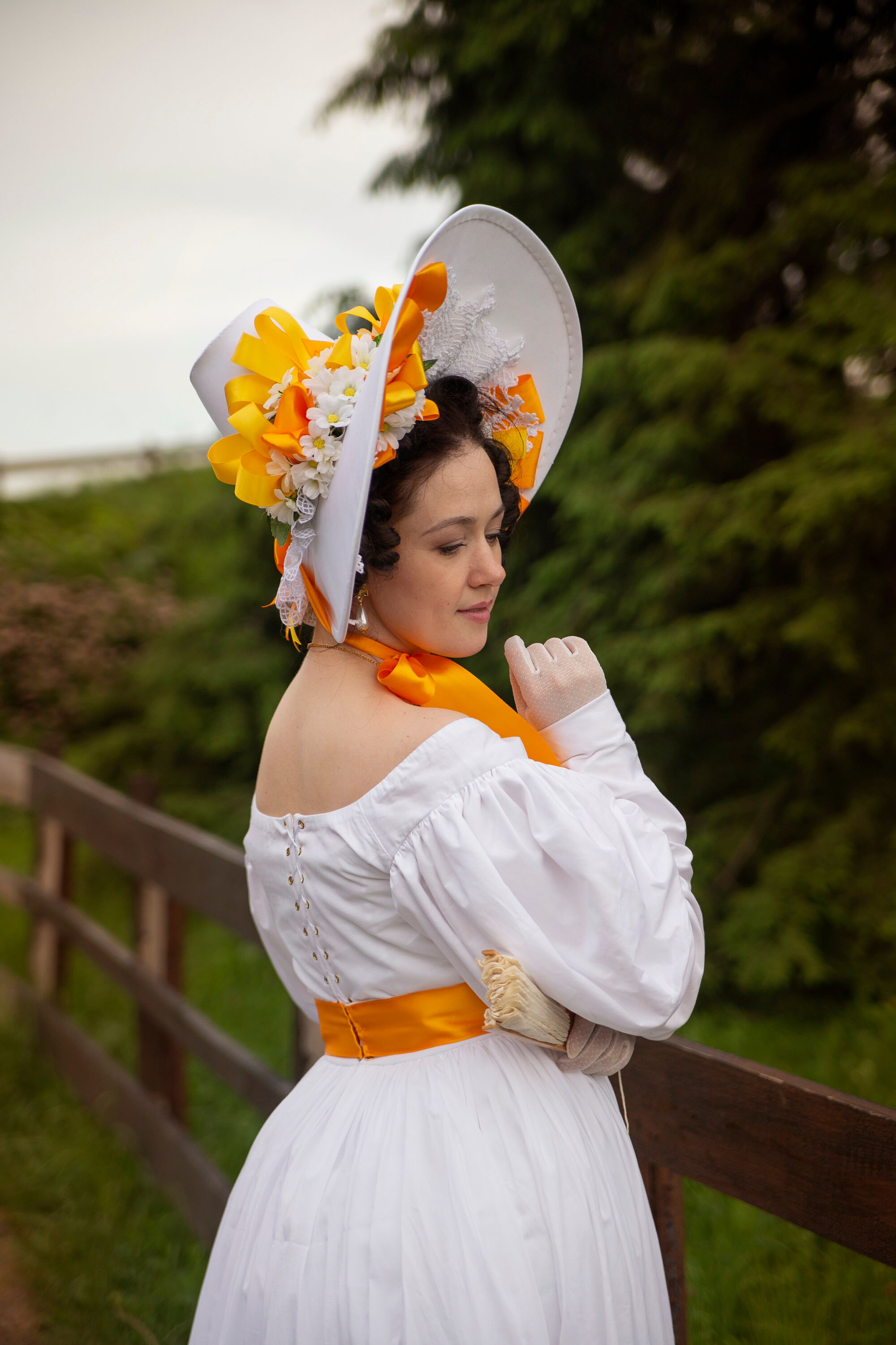 1830s Romantic Era Bonnet White Cotton With Flower and Ribbon - Etsy