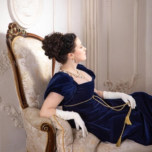 Regency Royal Blue Velvet Dress. Regency Ball Gown. - Etsy