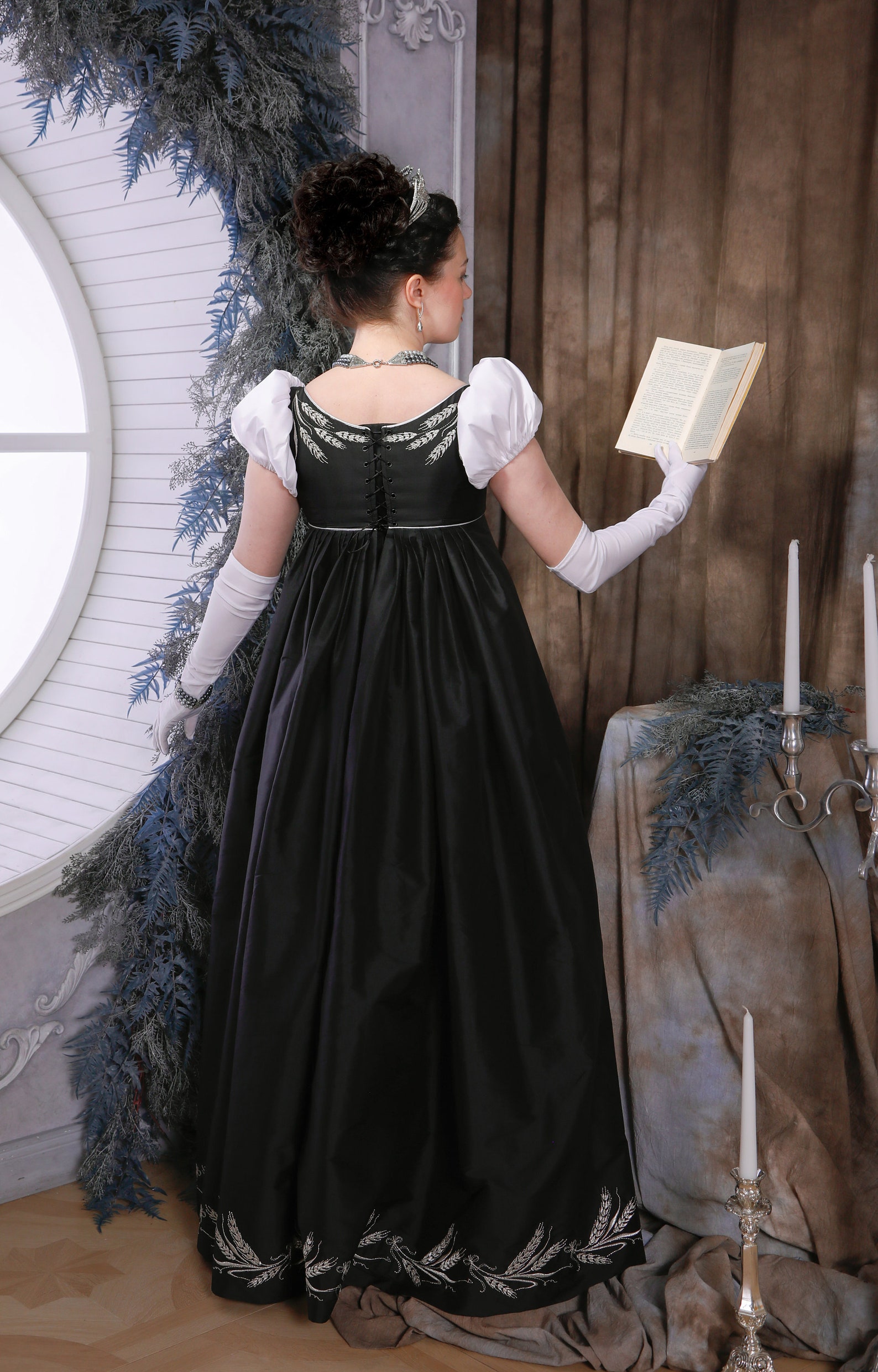Regency Black Dress With Silver Embroidery. Empire Embroidery - Etsy