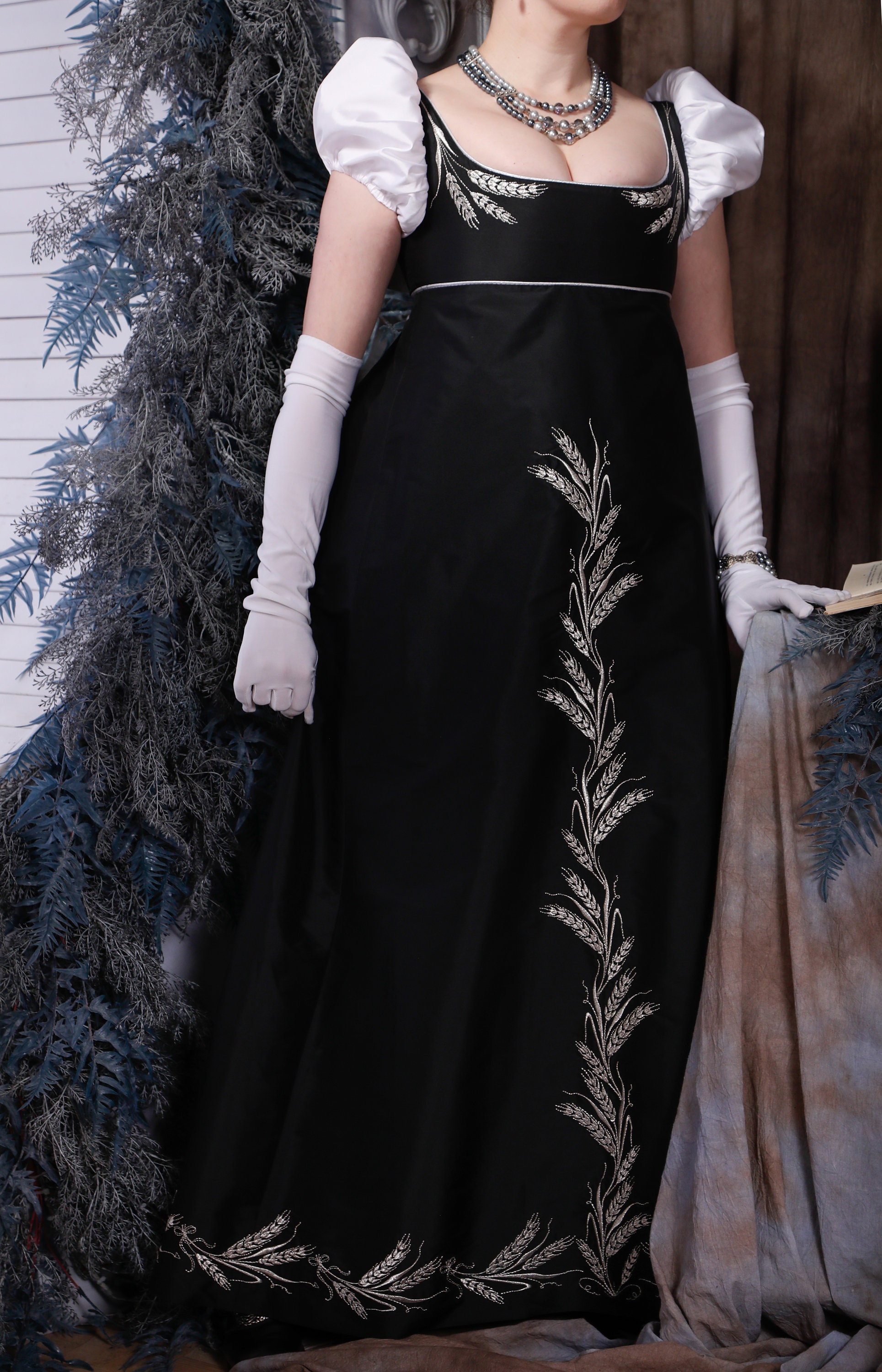 Regency Black Dress With Silver Embroidery. Empire Embroidery - Etsy