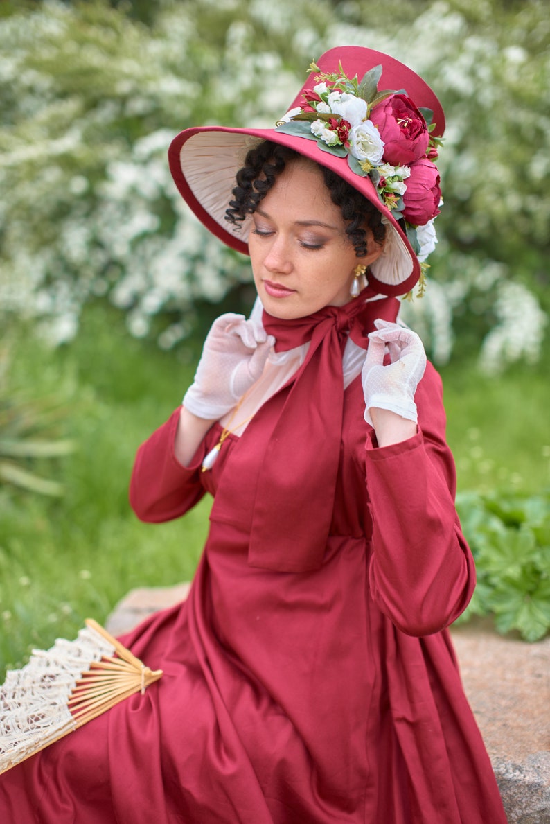 Regency Style Burgundy Bonnet - Etsy Denmark