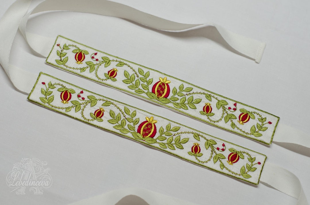 Embroidered 18th Century Garters With Pomegranates for Stockings. - Etsy