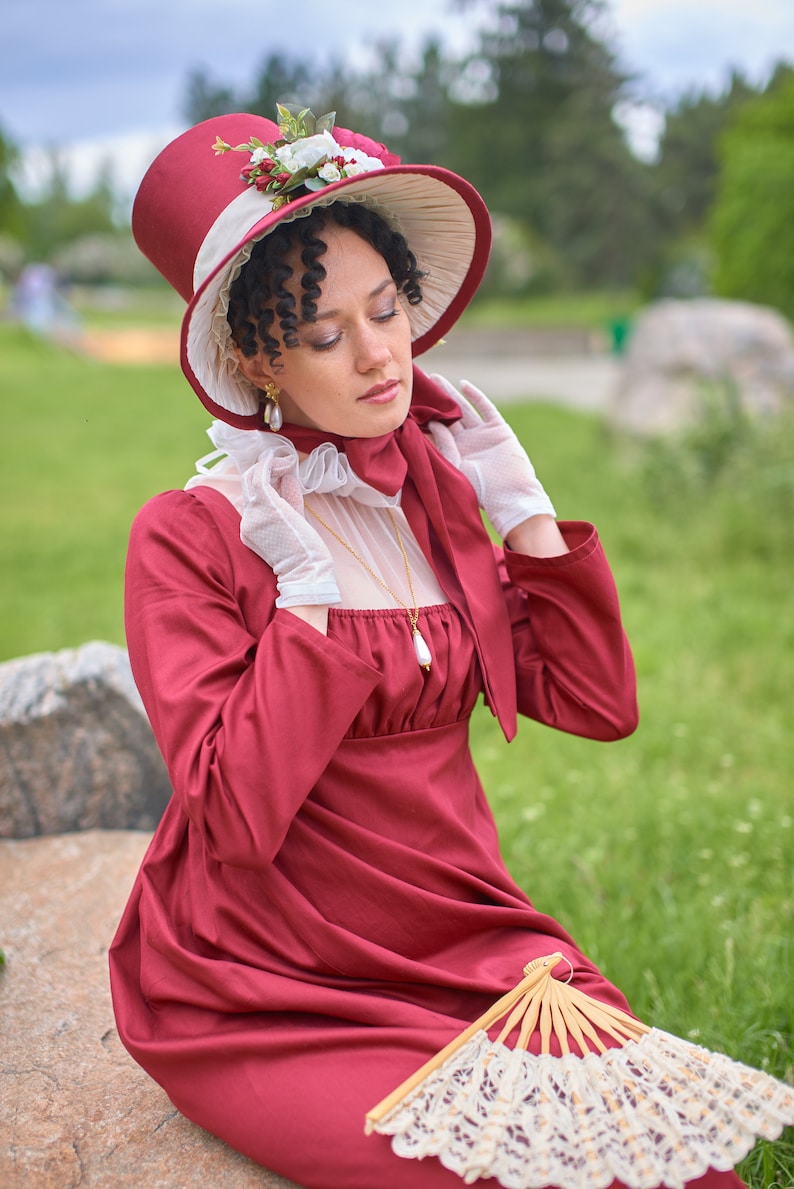 Regency Style Burgundy Bonnet - Etsy Denmark