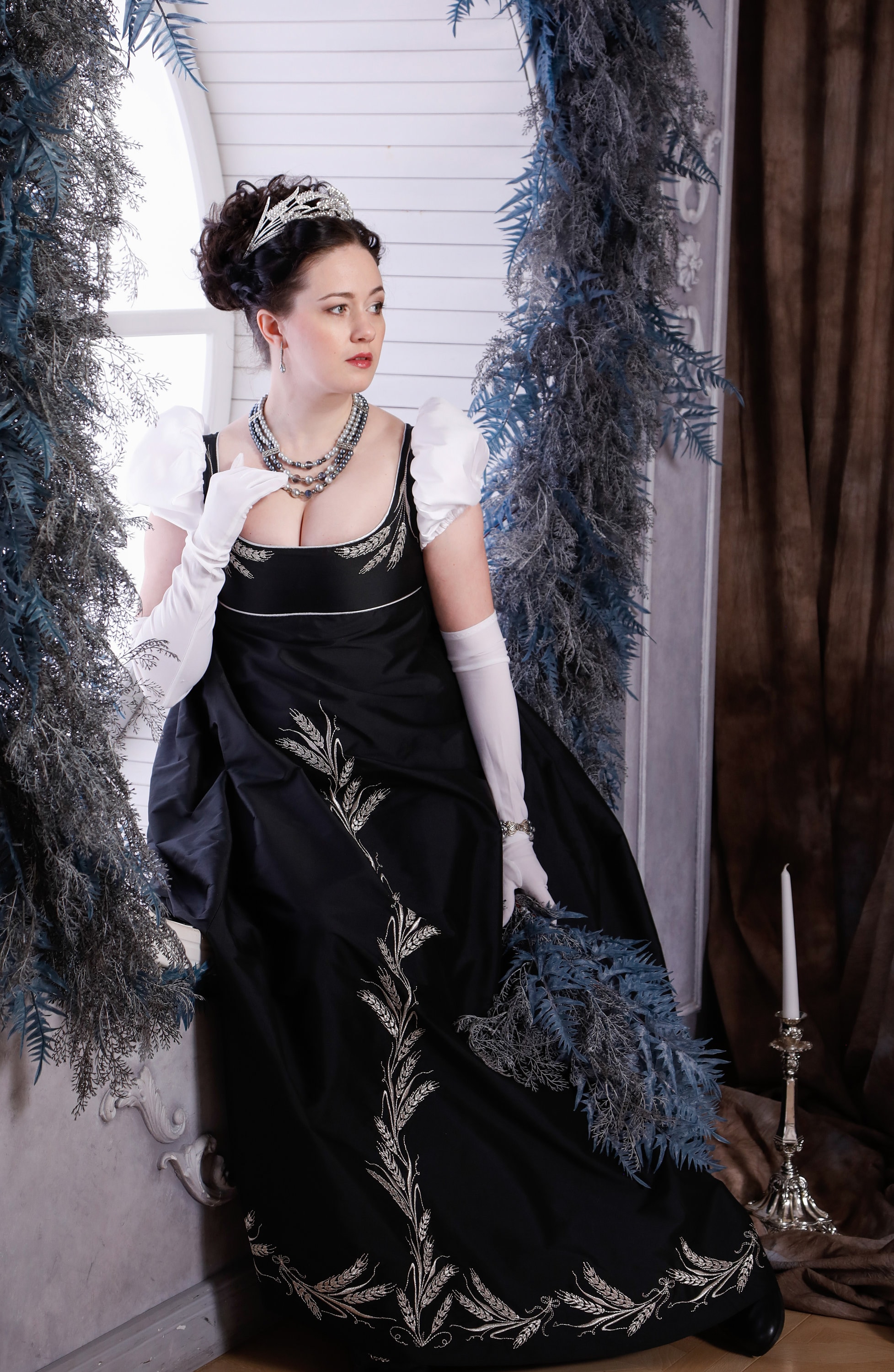 Regency Black Dress With Silver Embroidery. Empire Embroidery - Etsy