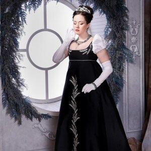 Regency Black Dress With Silver Embroidery. Empire Embroidery Gown. - Etsy