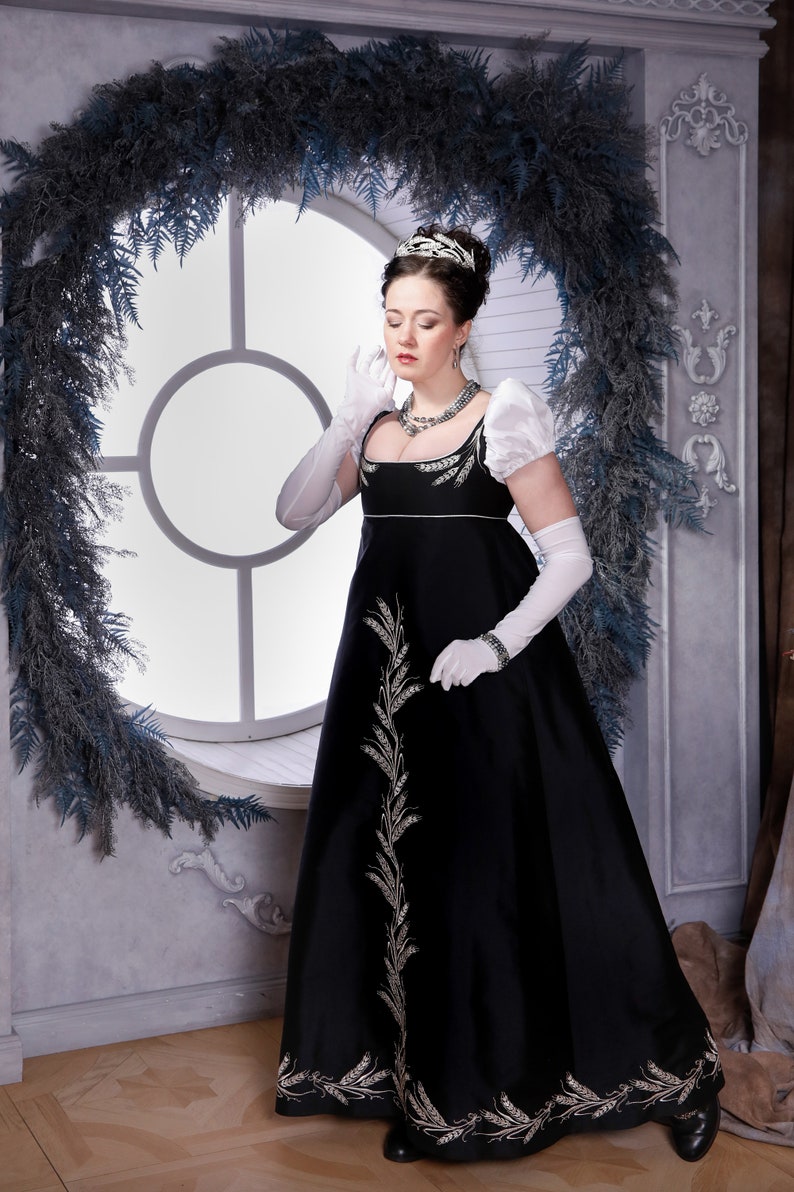 Regency Black Dress With Silver Embroidery. Empire Embroidery - Etsy