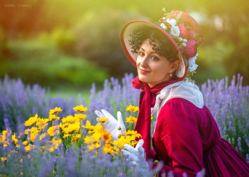 Regency Style Burgundy Bonnet - Etsy Denmark