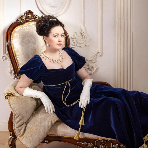 Regency Royal Blue Velvet Dress. Regency Ball Gown. - Etsy