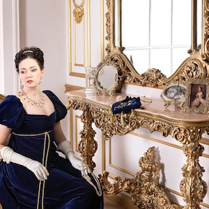 Regency Royal Blue Velvet Dress. Regency Ball Gown. - Etsy