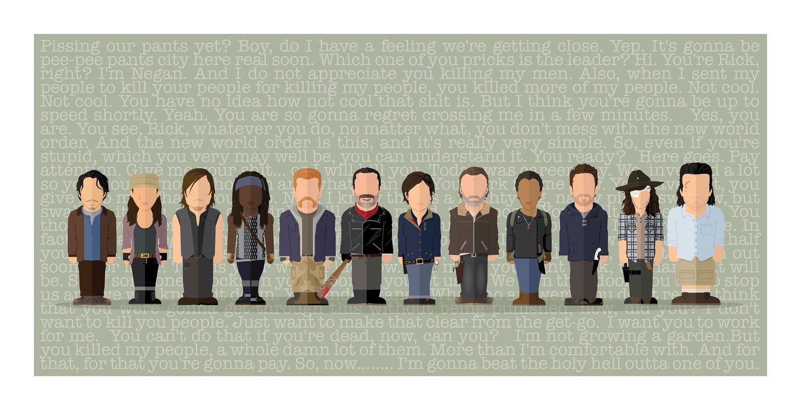 The Walking Dead: Negan Line up 420x210mm Minimalist TV - Etsy