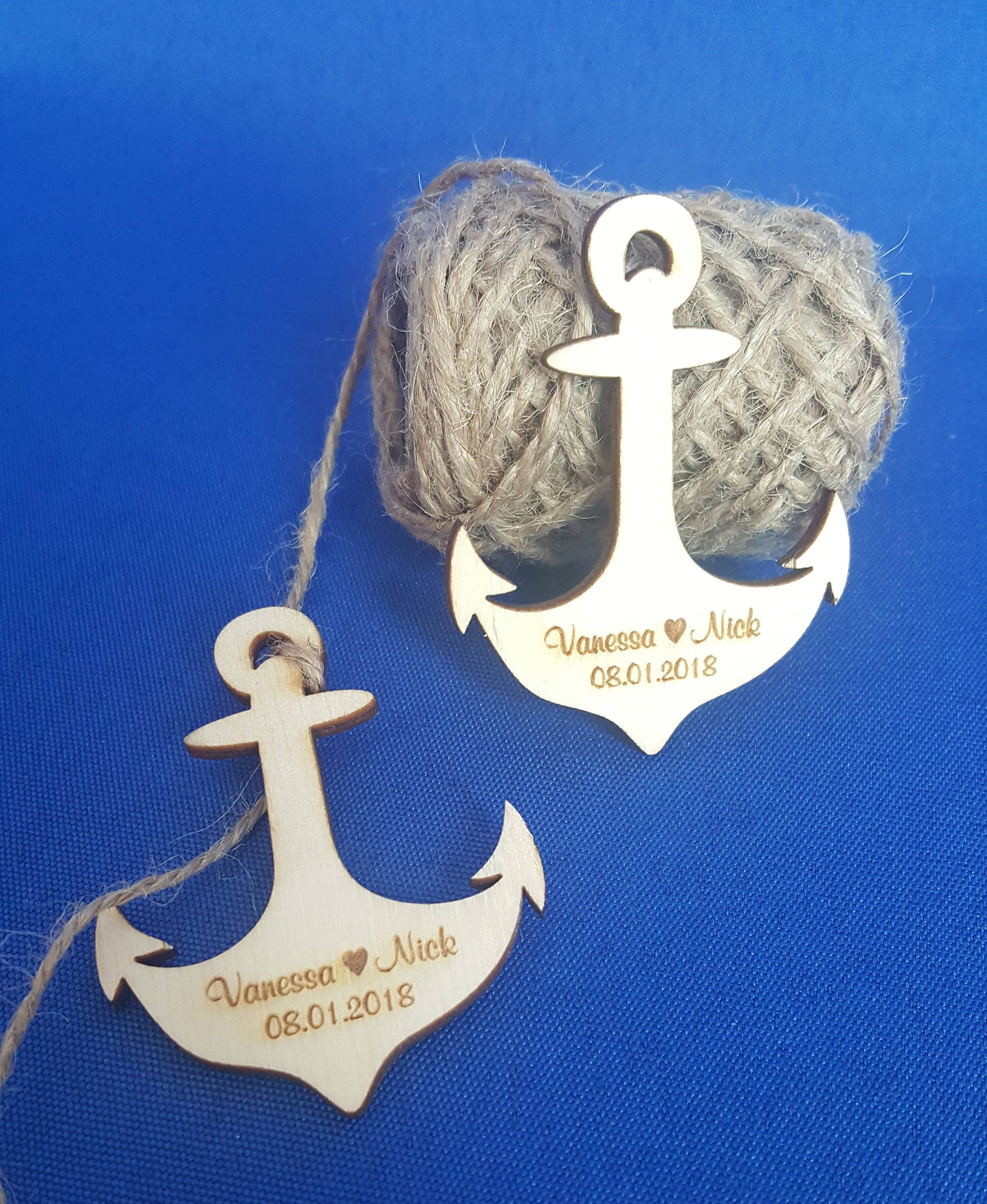 80 Beach Wedding Anchor Tags With Engraved Names Wooden Table | Etsy