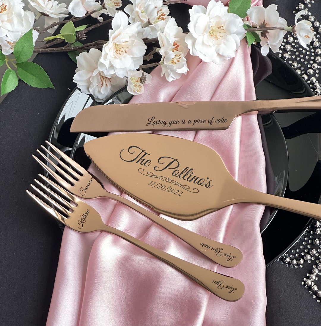 Engraved Wedding Cake Knife Server and Forks Set, Personalized ... Engraved Wedding Cake Knife Server and Forks Set, Personalized ...