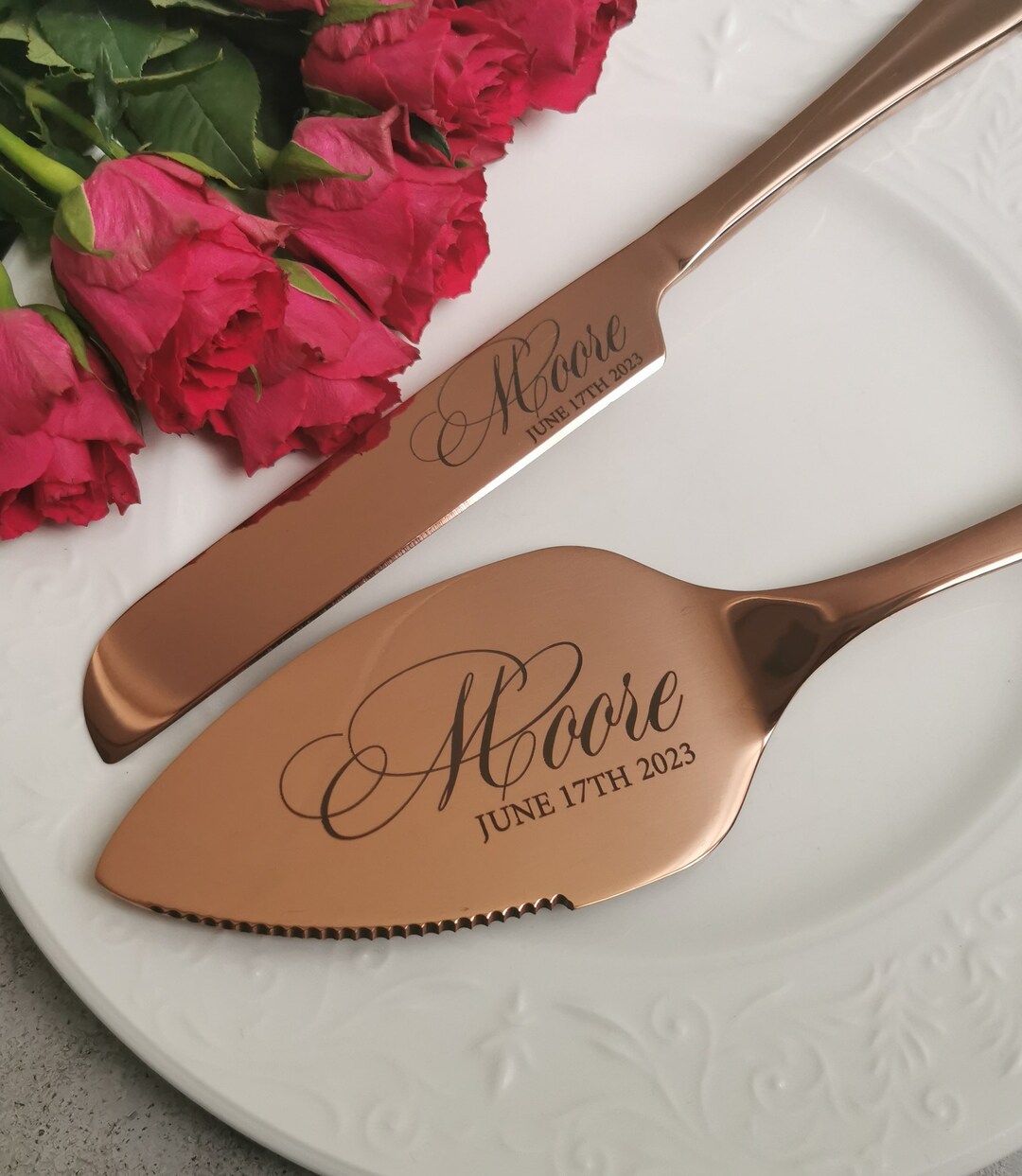 Engraved Cake Cutter and Server for Wedding, Anniversary, Bridal Shower ...