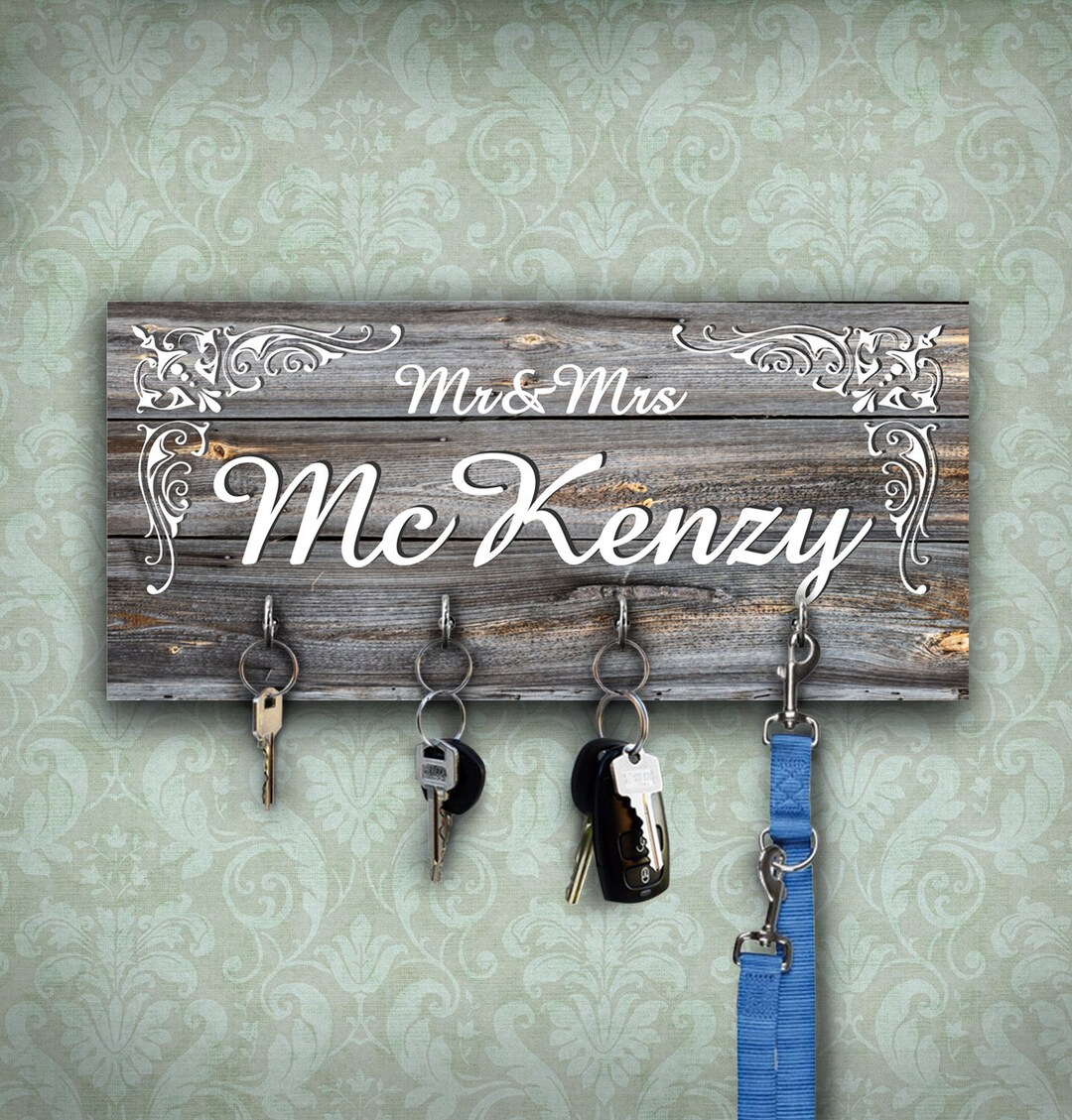 Personalized Wooden Key Holder With Hooks, Decorative Family Keys ...