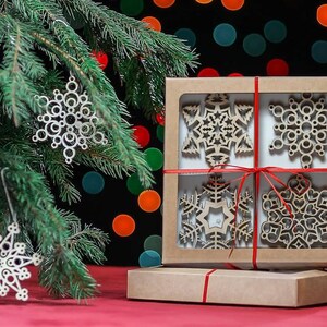 Christmas Tree Ornament Set of 12 Wooden Snowflake Christmas Wood ...