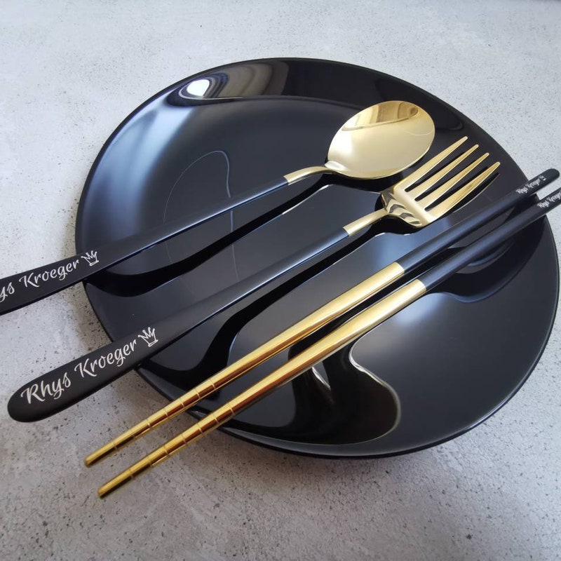 Black and Gold Cutlery Set - Etsy