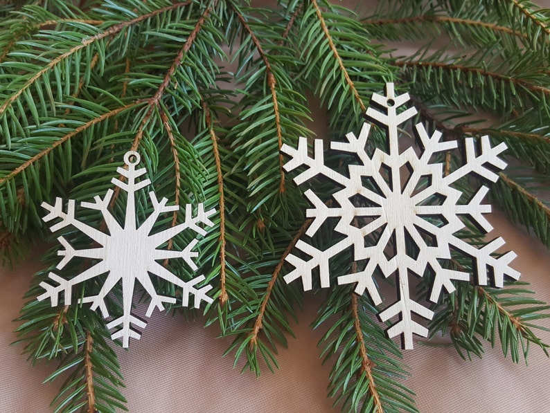 Wooden Snowflake Set of 12 Christmas Tree Ornaments Laser Cut | Etsy