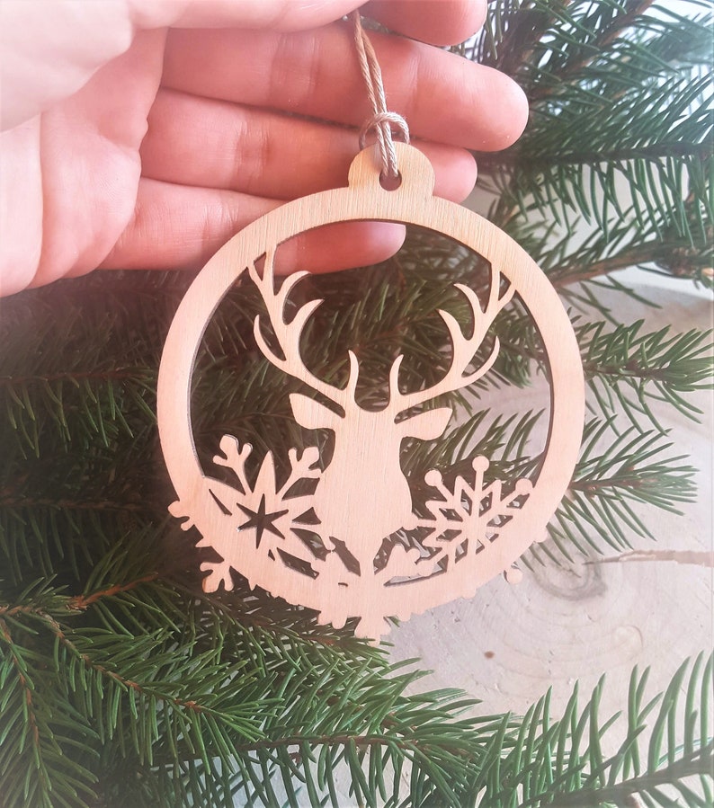 Christmas Bauble Wood Laser Cut Snowflake Ornament Hanging - Etsy