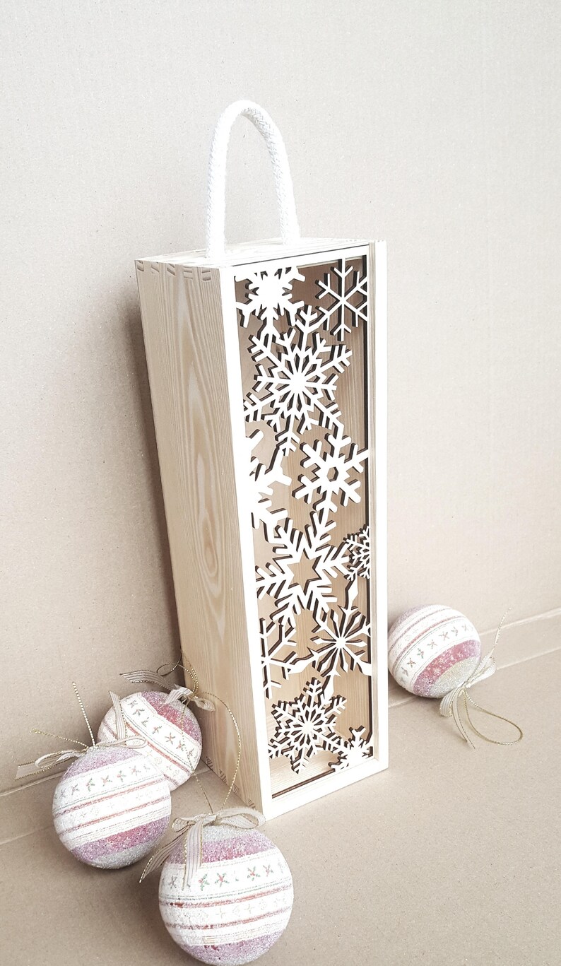 Engraved Wooden Christmas Wine Box: Laser Cut Snowflake Ornament - Etsy