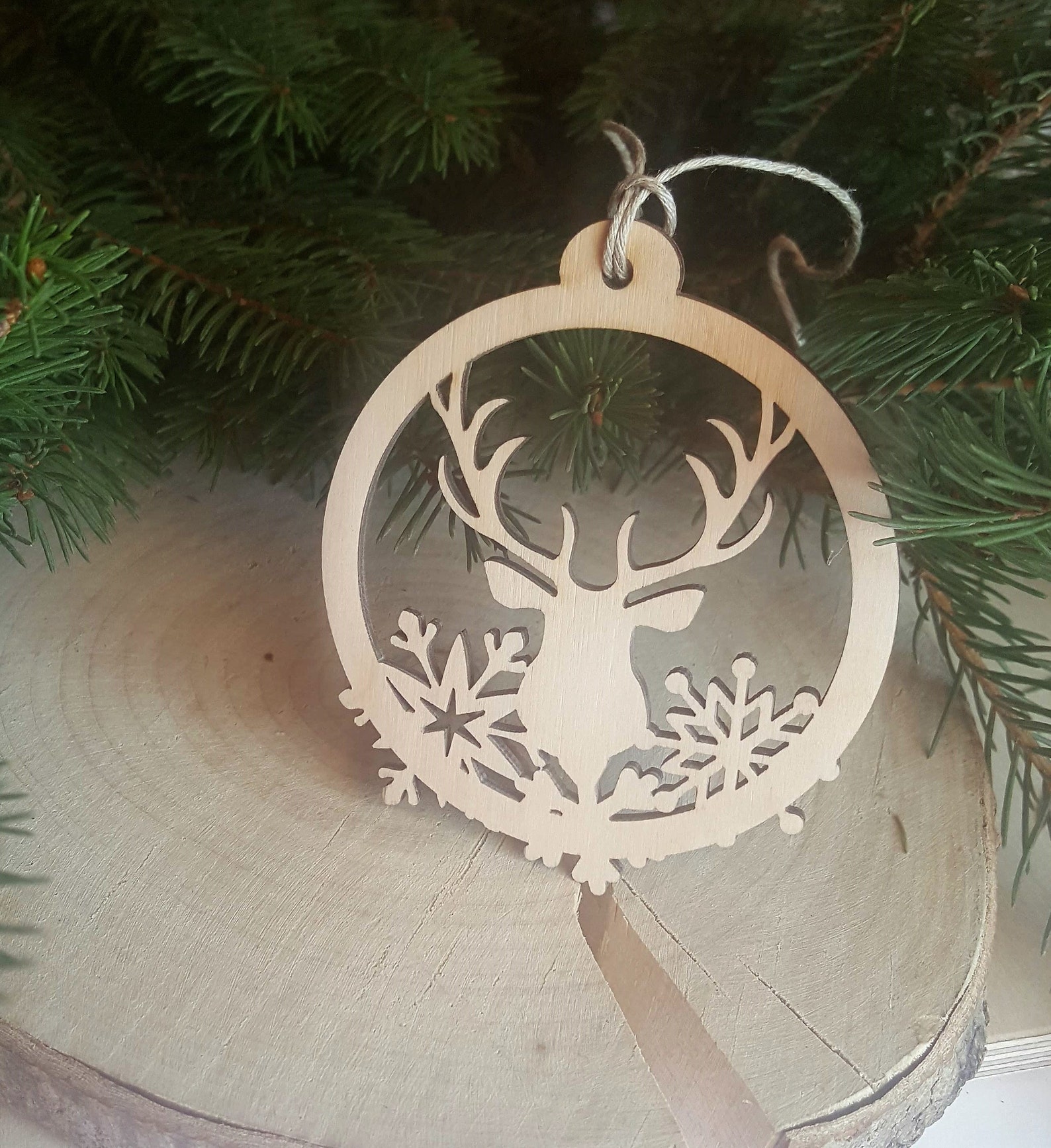 Christmas Bauble Wood Laser Cut Snowflake Ornament Hanging - Etsy