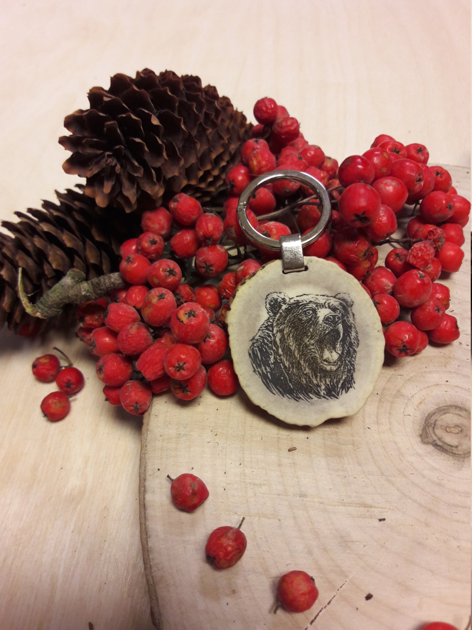 Engraved Keychain Grizzly Gift for Boyfriend Bear Accessories Custom ...